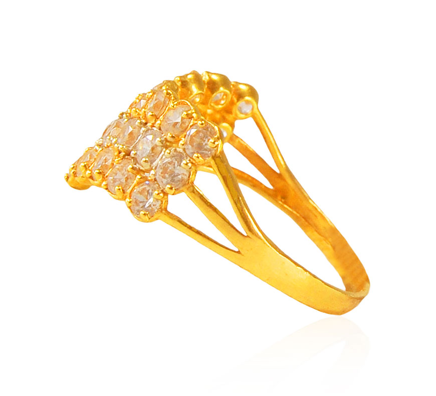 22K yellow Gold CZ Ring - ajri63555 - 22K Gold ring is studded with ...