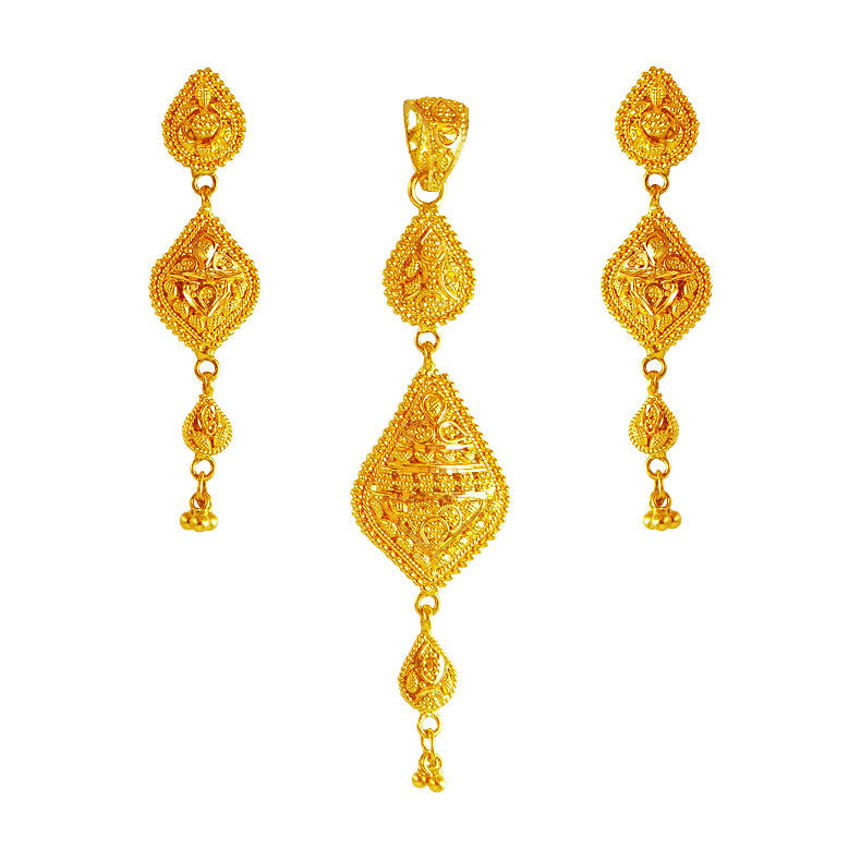 22k Gold Reversible Pendant Set - AjPs61882 - 22K Gold Pendant Set is ...