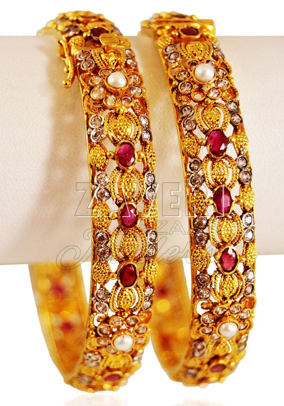 22K Ruby Stones Bangles (2PC)