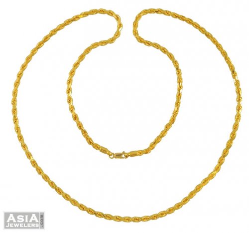 22Kt Solid Rope Chain - AjCh53445 - 22K Gold Solid Rope CHain in ...
