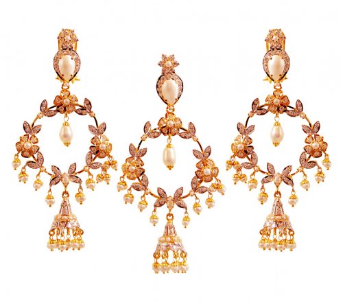 22K Gold Fancy Pendant Set - AjPs60598 - 22Kt Gold Pendant and Earrings ...