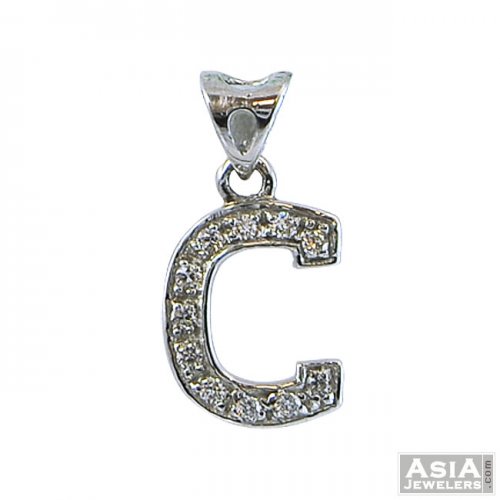 (C) Initial Pendant In 18K - AjPe55956 - 18k white gold "C" pendant ...