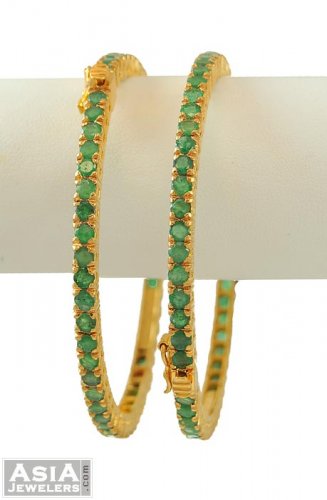 22k Gold Emerald Bangles(Pair) - AjBa53177 - 22K gold bangles (pair ...