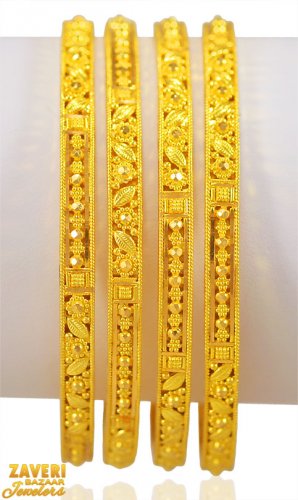 22K Gold Filigree Bangles Set (4pc) - AjBa67067 - 22K Gold Filigree ...