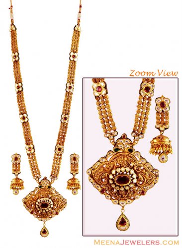 Bridal Antique Long Patta Set 22k - AjNs59483 - 22k gold necklace earrings set, exclusively ...