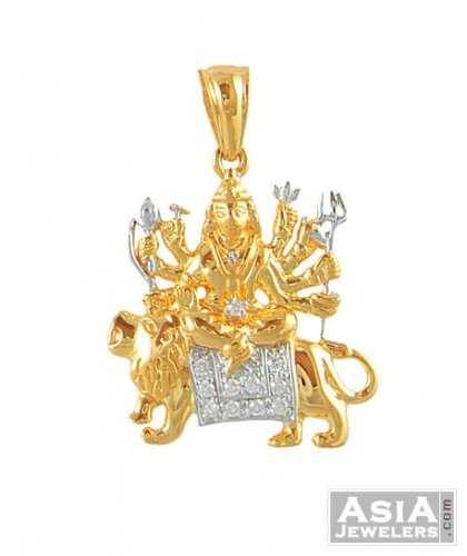 22k Gold Durga Maa Pendant - AjPe51893 - 22k Gold beautifully crafted ...