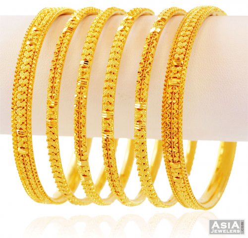 22K Gold Filigree Bangles Set - AsBa59342 - 22K Gold Bangles Set (Set ...
