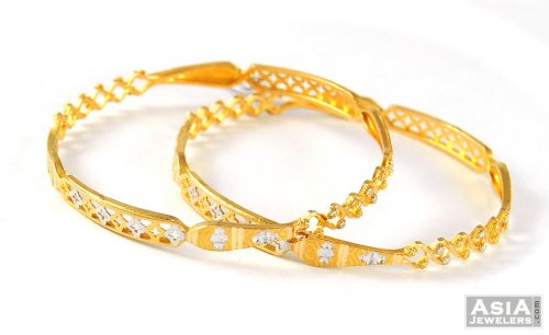 Gold bangles with white rhodium - AjBa52472 - 22k Gold fancy two tone ...