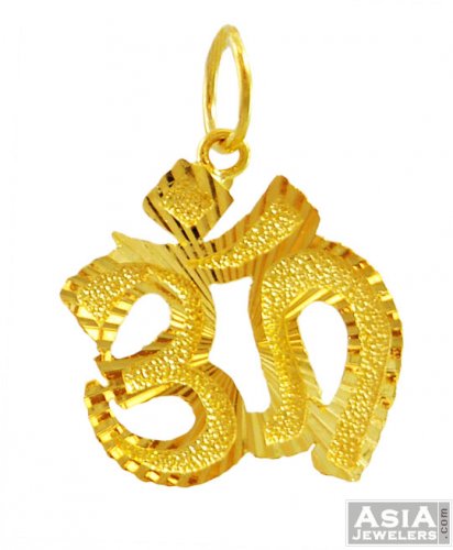 22K Fancy Om Pendant - AjPe57306 - 22K Gold Om Pendant designed in a ...