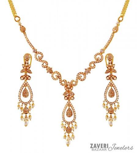 22K Pearls Pakistani Necklace Set - AjNs59822 - 22K Gold Necklace and ...
