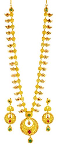 22K Gold Mango Mala Long Set - AjNs62068 - 22K Gold Long necklace and ...