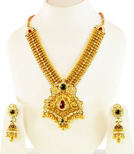 Antique Gold Patta Haar Set - AjNs60060 - 22K Gold Patta Haar Necklace ...