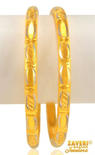 Two Tone Laser Bangles (22 Karat) - AjBa65709 - 22 Kt Gold Churis ...
