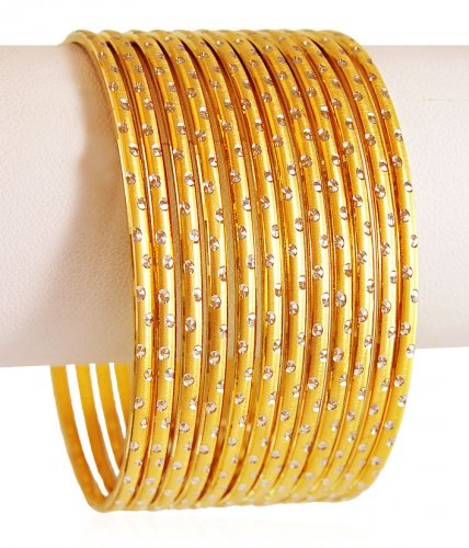 22K Gold Laser Bangles (12PCs) - AjBa61372 - 22k Gold bangles set (set ...
