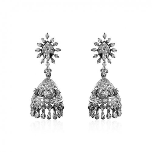 Diamond Jhumki Earrings 18K - AjDi64045 - 18kt Whit Gold Diamond Jhumki ...