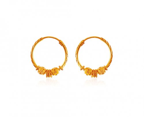 22K Gold Fancy Small Hoops Earrings - AjEr60464 - 22Kt Gold Indian Hoop ...