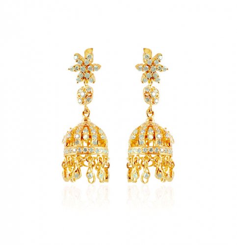 18K Gold Diamond Jhumki Earrings - AjDi59454 - 18Kt Gold Designer ...