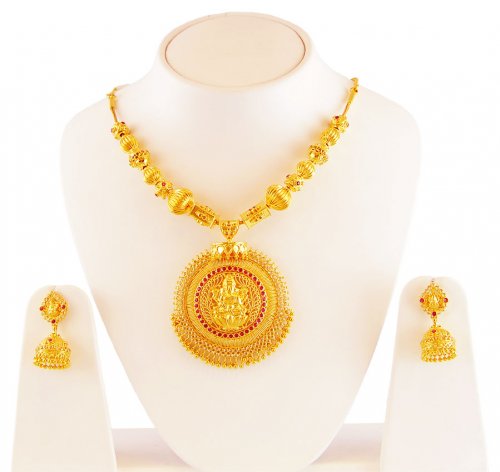 22k Gold Temple Jewelry Set - AjNs60284 - Exclusive 22k Gold Temple ...