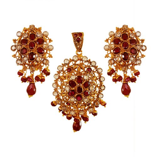22KT Gold Ruby Pendant Set - AjPs63782 - 22KT Gold Ruby Pendant Set ...