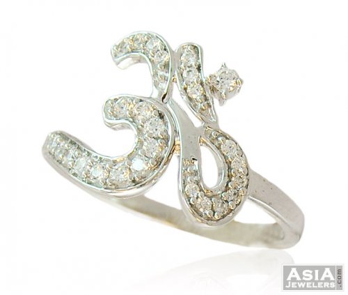 White Gold Stone Om Ring (18 K) - AjRi58699 - Beautiful 18K Ladies Ring ...