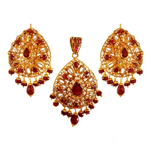 22k Gold Ruby Pendant set - AjPs63784 - 22k Gold Ruby Pendant set is ...