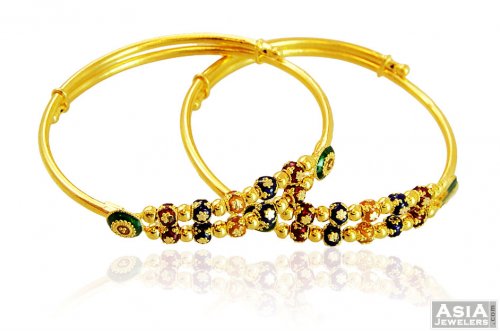 Gold Meenakari Baby Kada - AjBa58883 - 22k gold kids Kada (pair ...