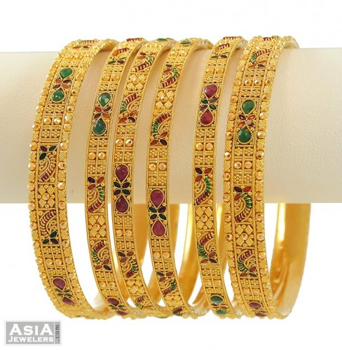 22Kt Gold Tricolor Bangles Set - AsBa53388 - 22Kt Gold Bangles (set of ...