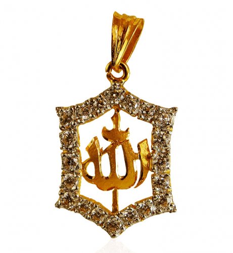 22Kt Gold Allah Pendant - AjPe64340 - 22Kt Gold pendant is brilliantly ...