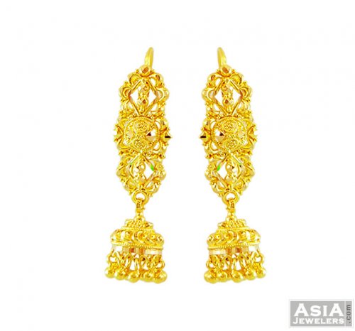 22K Gold Fish Hook Earrings - AjEr56181 - 22K Gold fancy earrings with ...
