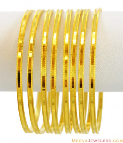22K Plain Machine Bangles Set - AsBa57250 - 22k gold fancy bangles set (set of 8) is designed in ...